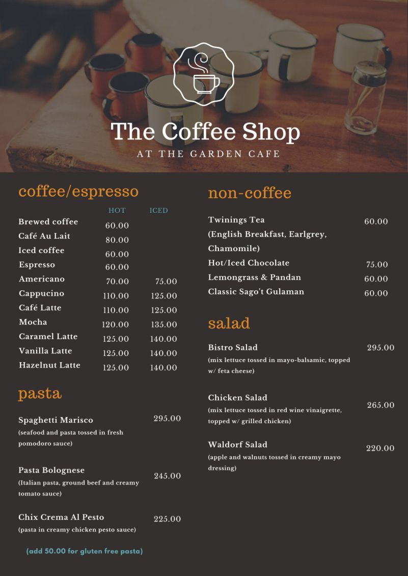 THE COFFEE SHOP MENU | Valle Verde Country Club, Inc.